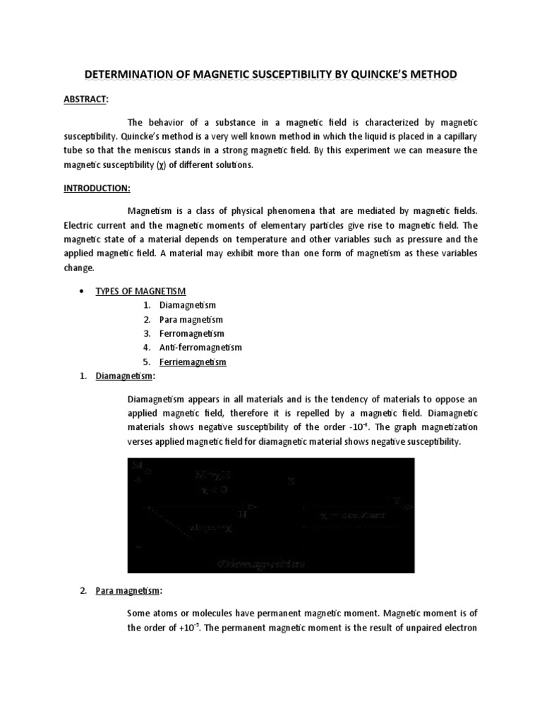 Quincke's Method for Magnetic Susceptibility | PDF | Magnetism ...