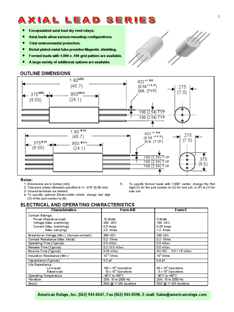 Encapsulated Axial Lead Dry Reed Relays | PDF | Relay | Inductor