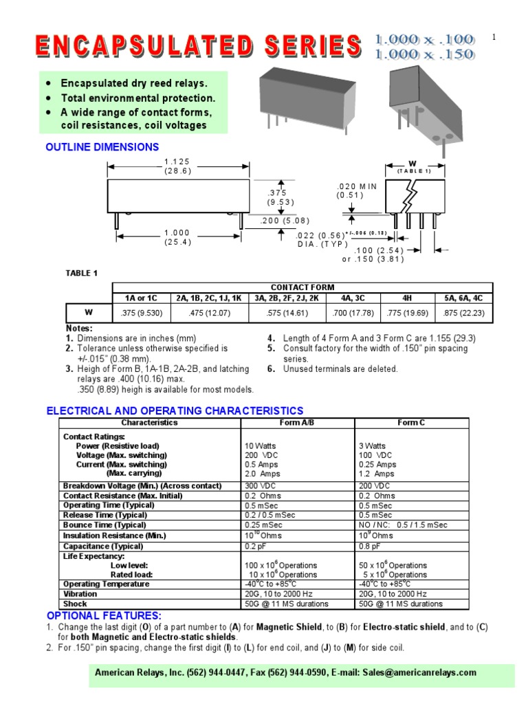 Encapsulated Dry Reed Relays | PDF | Relay | Equipment