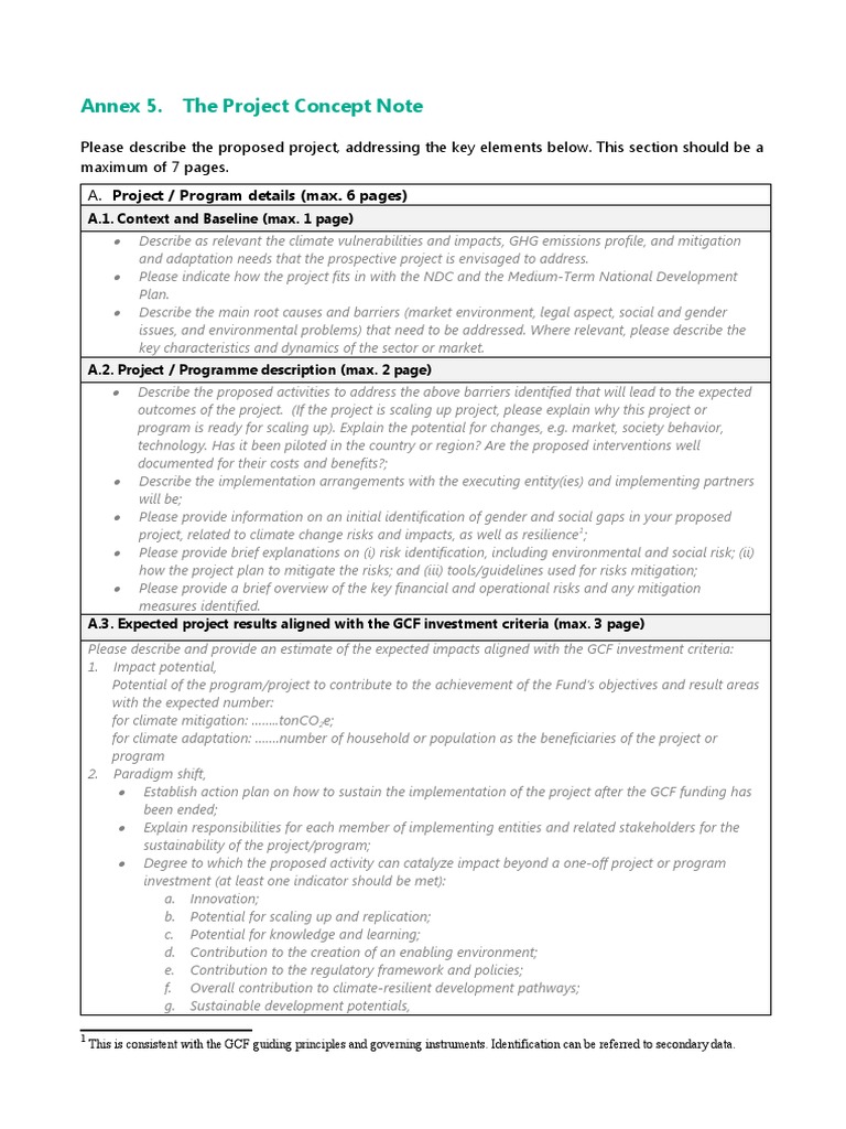 04 Annex 5 The Project Concept Note | PDF | Climate Change Mitigation ...