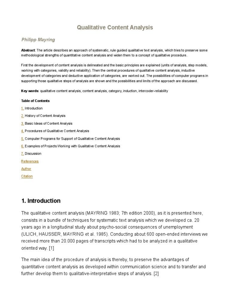 Qualitative Content Analysis: Philipp Mayring | PDF | Qualitative ...