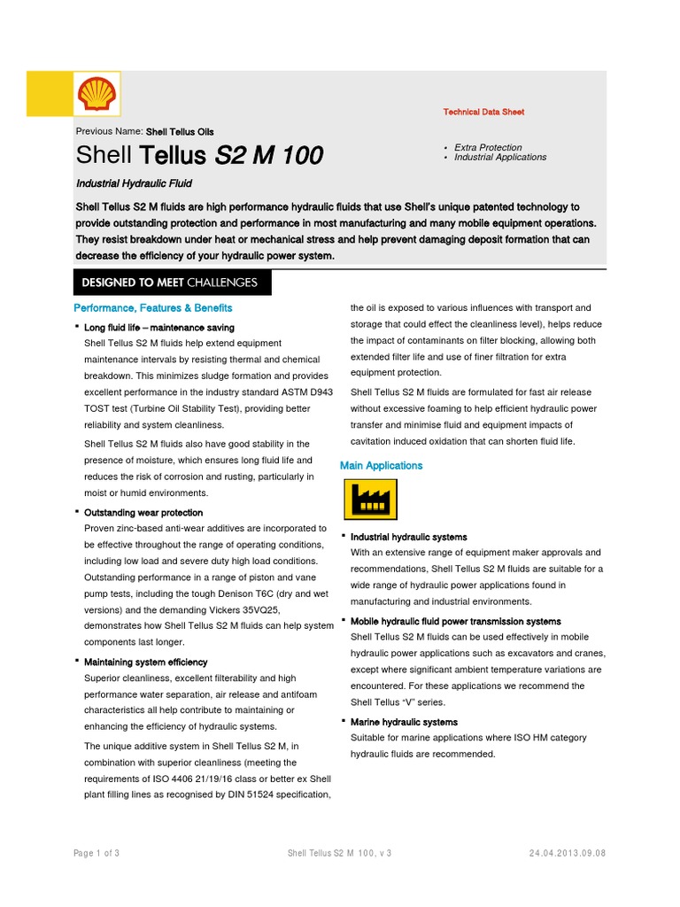 Shell Tellus S2M 100 PDF | PDF | Viscosity | Motor Oil