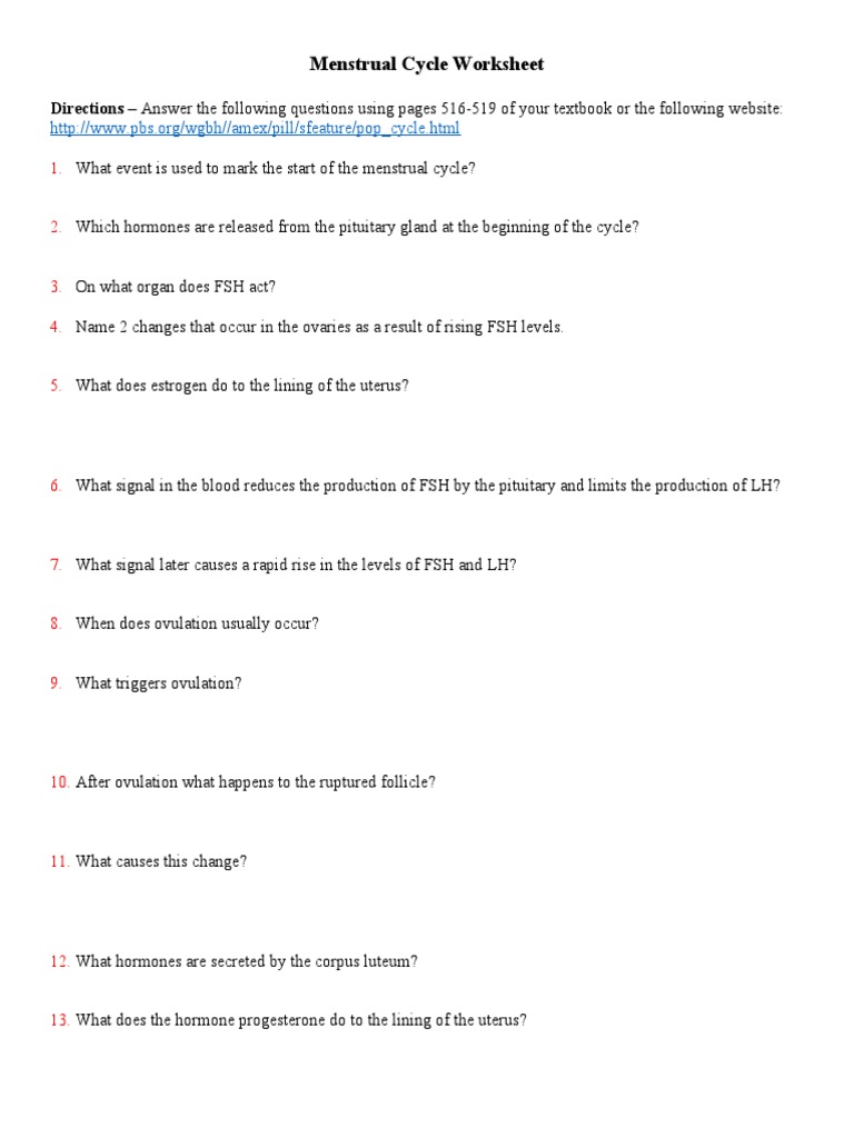 Menstrual Cycle Worksheet and Answers | PDF