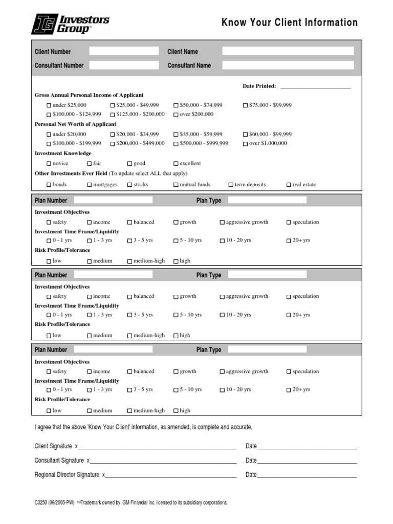 Know Your Client Information: Client Number Client Name Consultant ...
