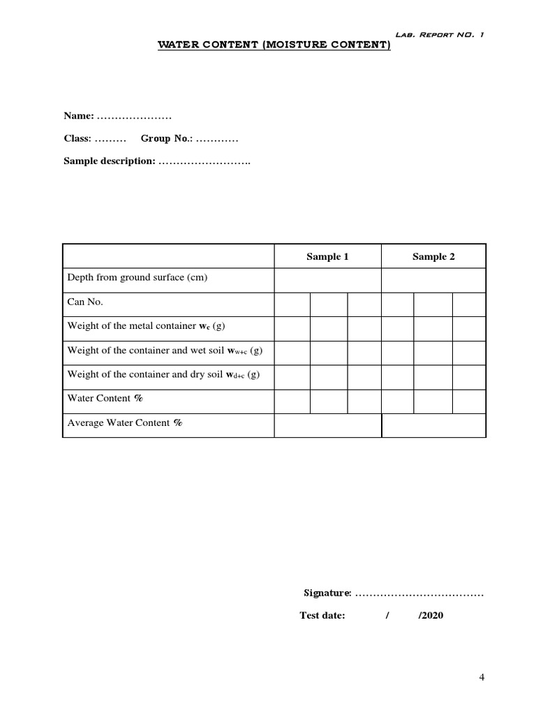 Water Content Test Report | PDF