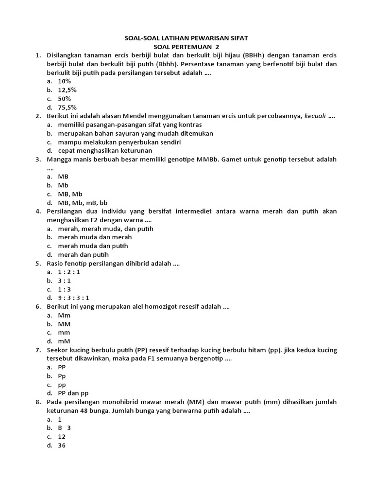 Soal Latihan Pewarisan Sifat Genetik | PDF