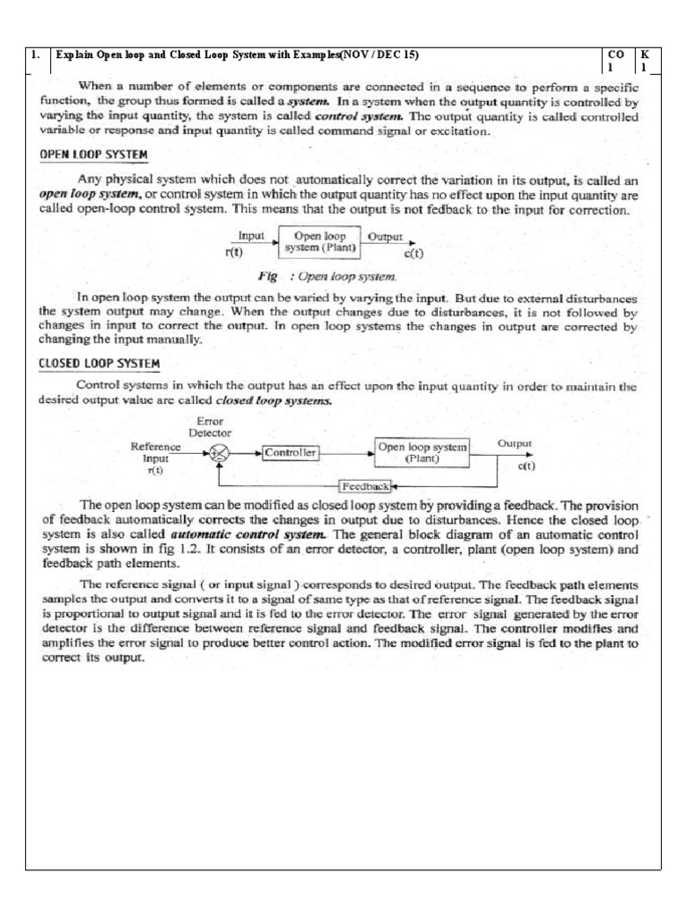 Analysis of Open and Closed Loop Control Systems Through Differential Equations, Signal Flow ...