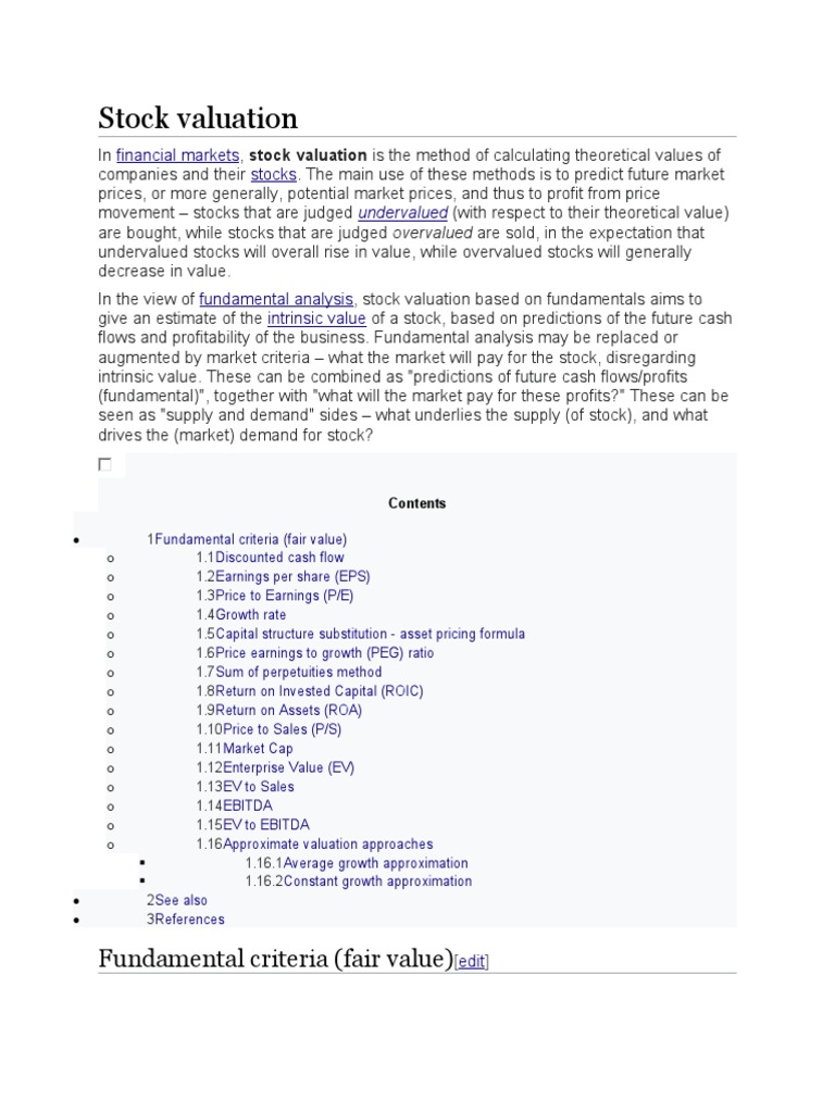 Stock Valuation: Fundamental Criteria (Fair Value) | PDF | Stock ...