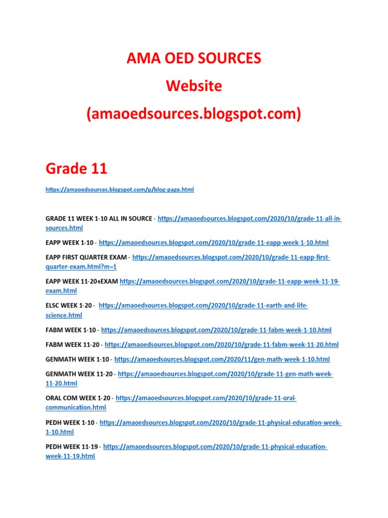 Ama Oed Sources Website: Grade 11 Week 1-10 All in Source | PDF | Business
