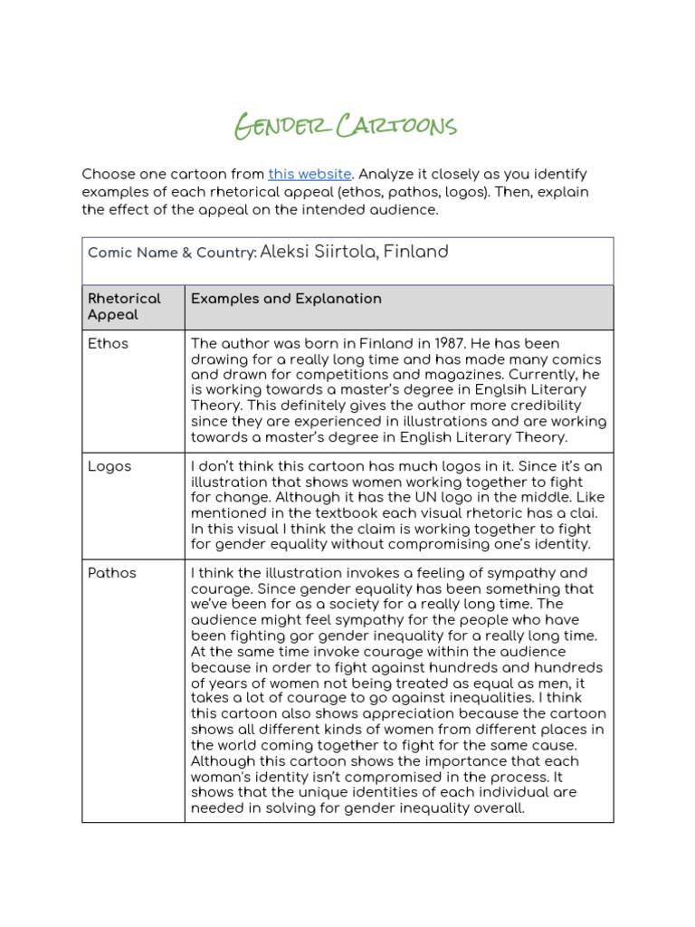 Gender Cartoon Analysis | PDF