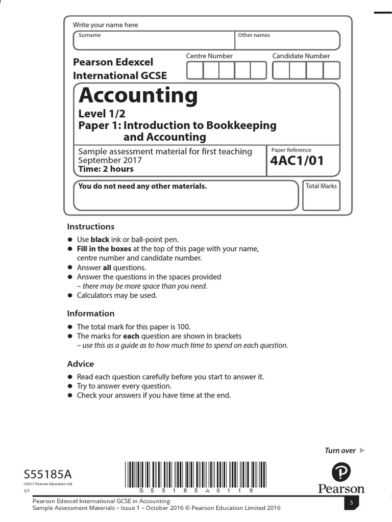 Accounting: Level 1/2 Paper 1: Introduction To Bookkeeping and ...