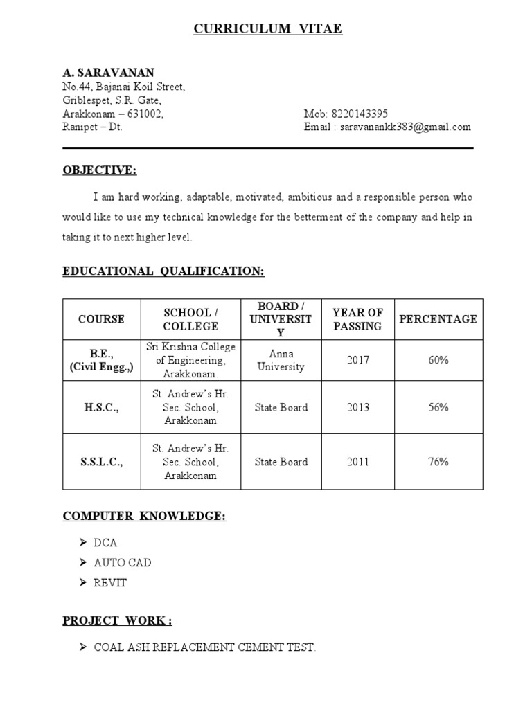 A. Saravanan Resume | PDF
