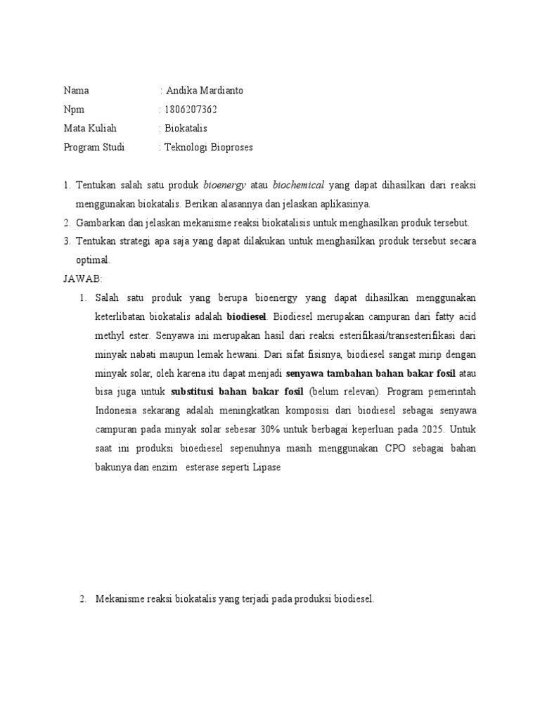 Soal Uas Biokatalis 2020-2021 | PDF