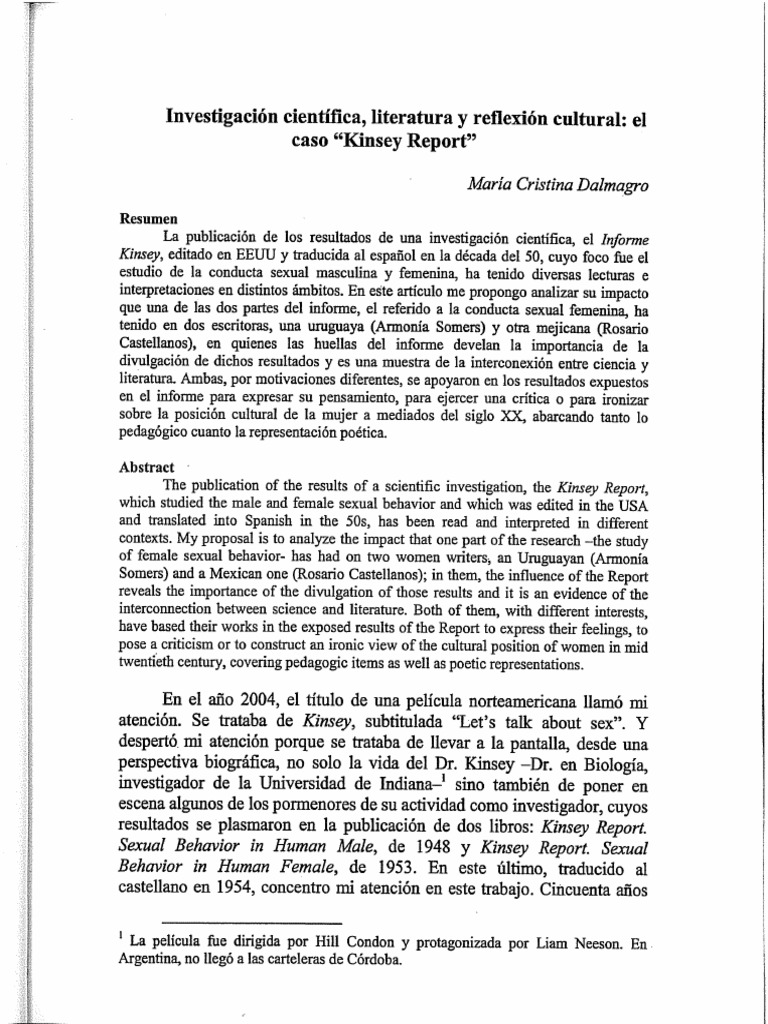 Artículo Sobre Kinsey Report | PDF | La sexualidad humana | Mujer