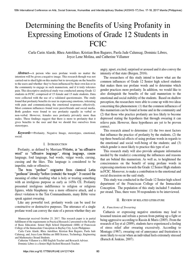 Determining The Benefits of Using Profanity in FCIC | PDF | Profanity ...