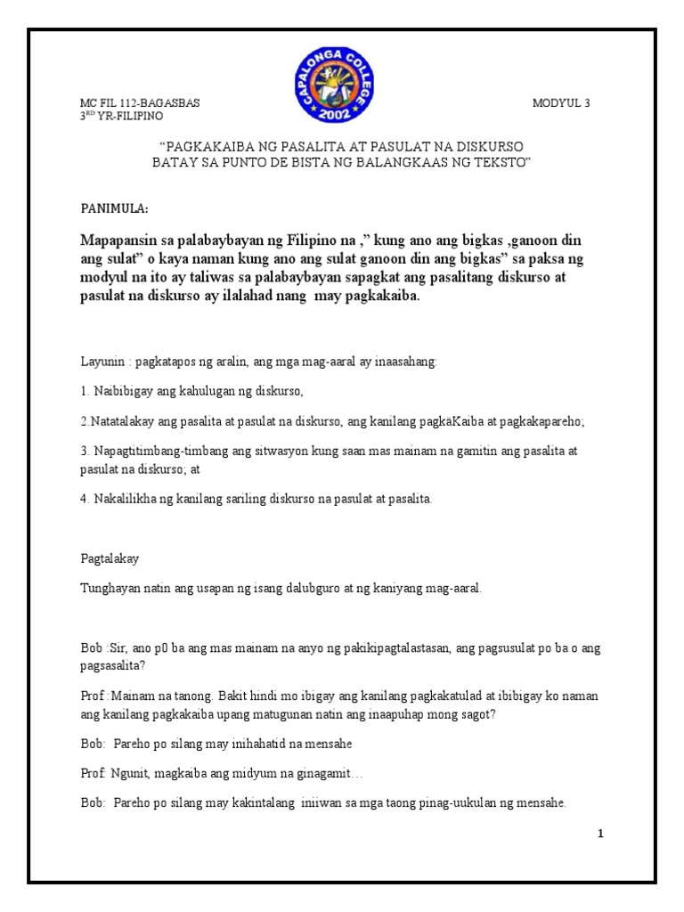 MC Fil 112 Modyul 3 | PDF