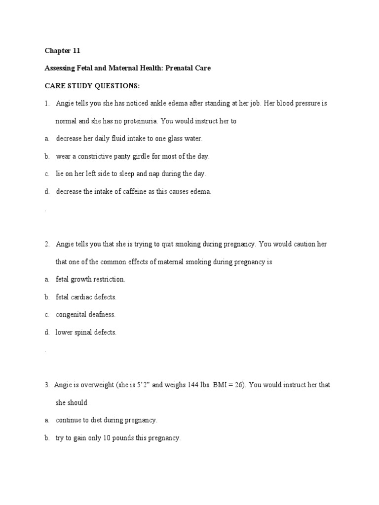 Assessing Fetal and Maternal Health: Prenatal Care Care Study Questions ...