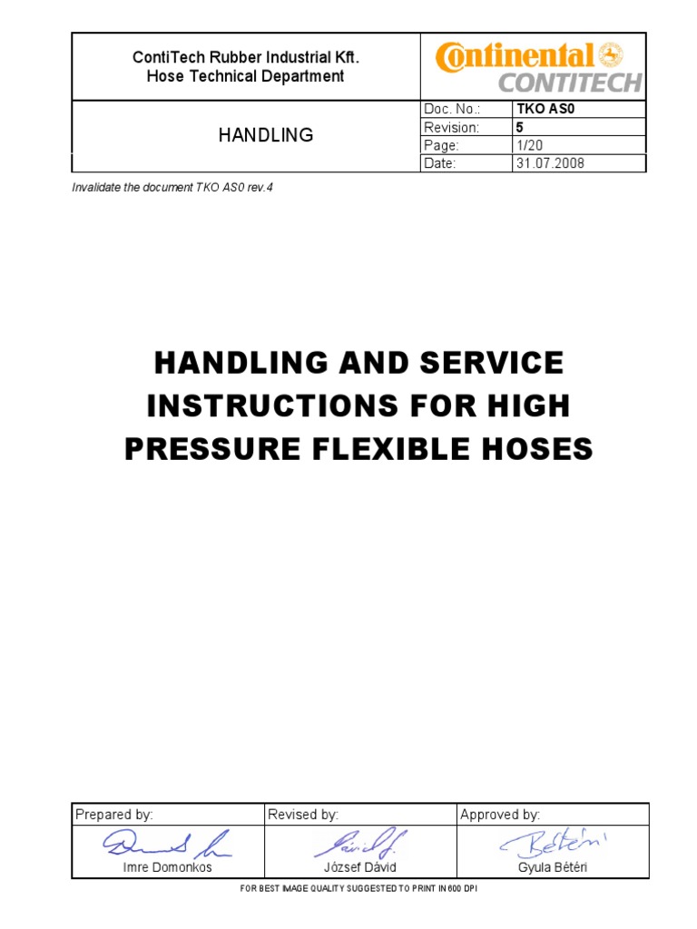 Handling and Service Instructions For High Pressure Flexible Hoses ...