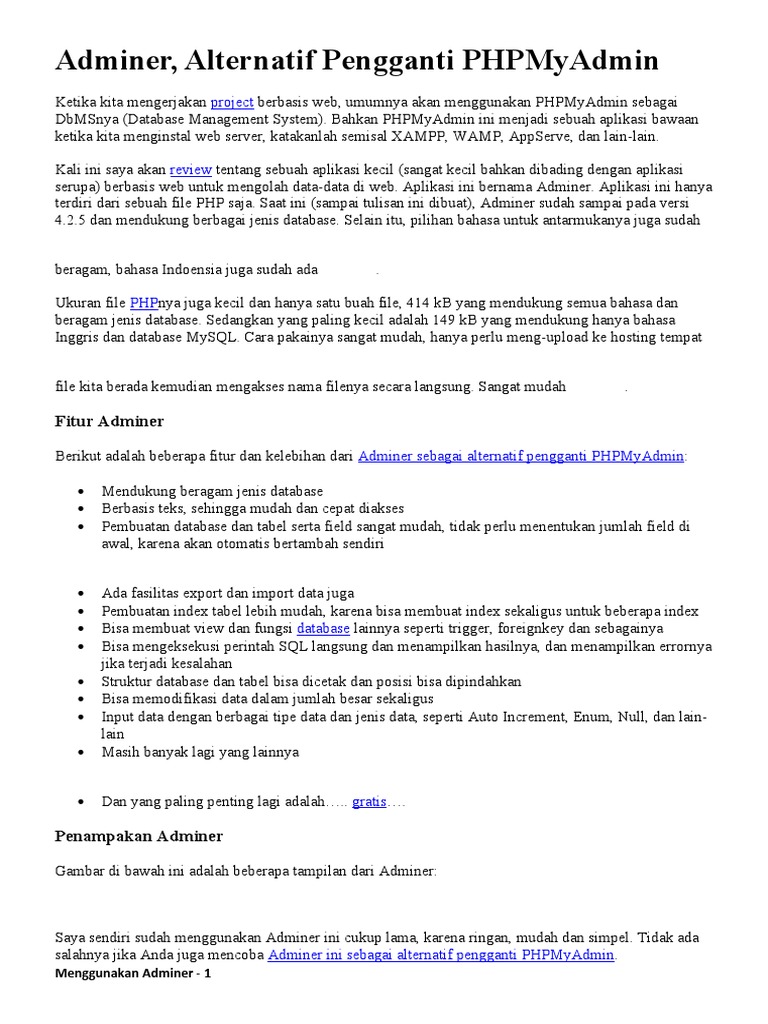 Alternatif PHPMyAdmin: Adminer | PDF