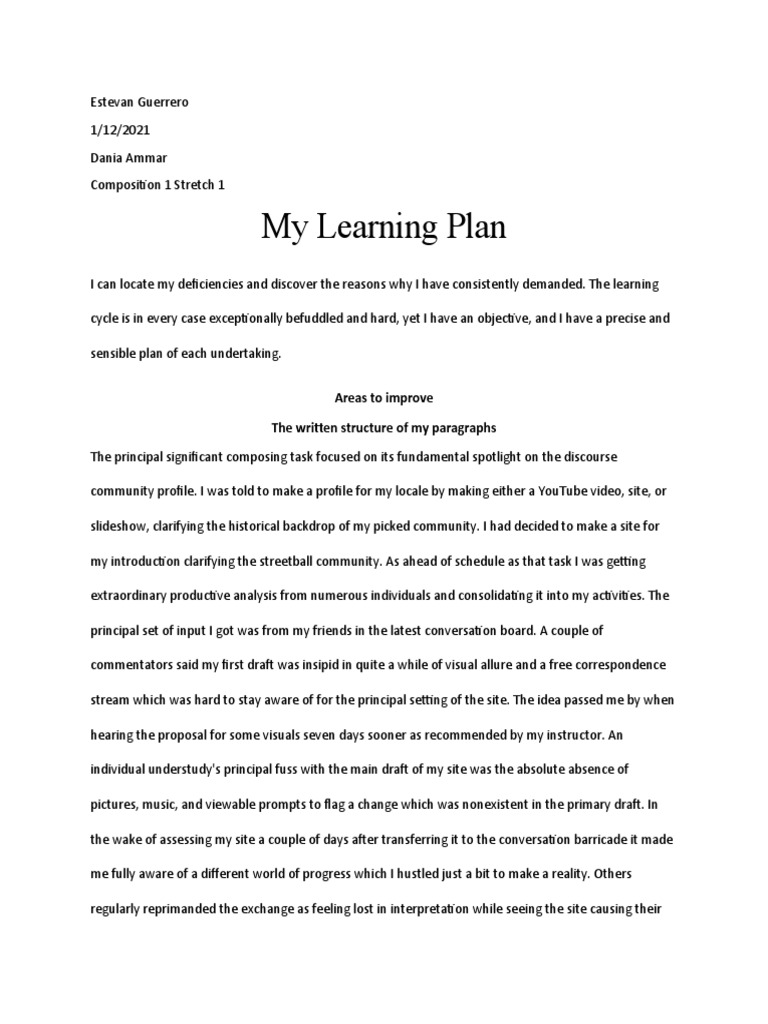 My Learning Plan: Areas To Improve The Written Structure of My ...