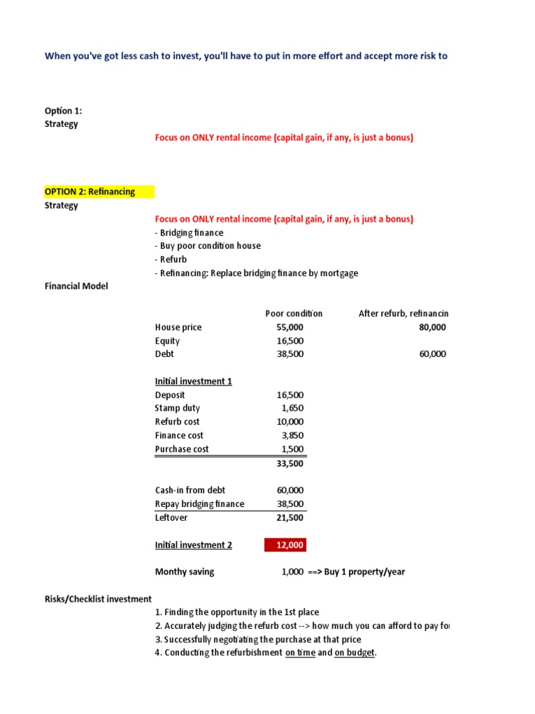 Rental Income Investment Strategies | PDF | Refinancing | Mortgage Loan