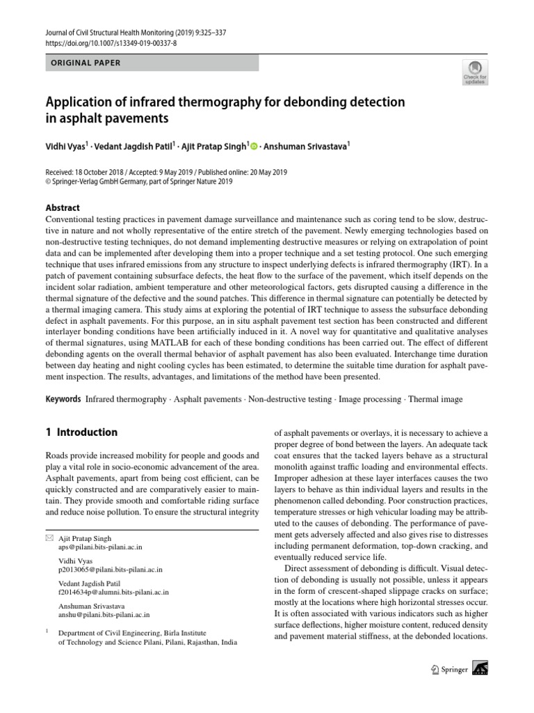 Application of Infrared Thermography For Debonding Detection in Asphalt ...