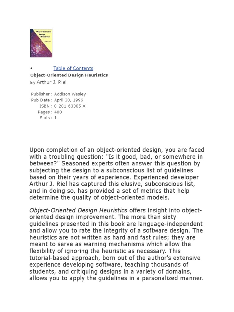 Object Oriented Design Heuristics Pdf Pdf Inheritance Object Oriented Programming Class