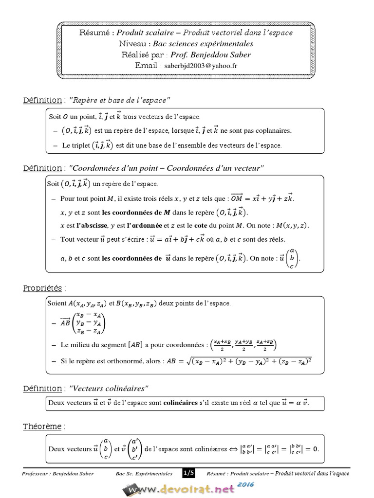 Résumé sur le produit scalaire et vectoriel | PDF | Coordonnées ...