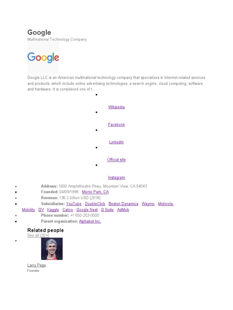 Google: Multinational Technology Company | PDF