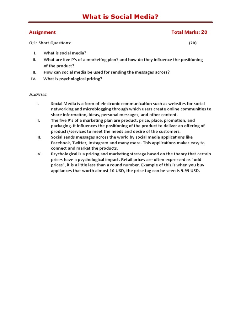 What Is Social Media?: Assignment Total Marks: 20 | PDF