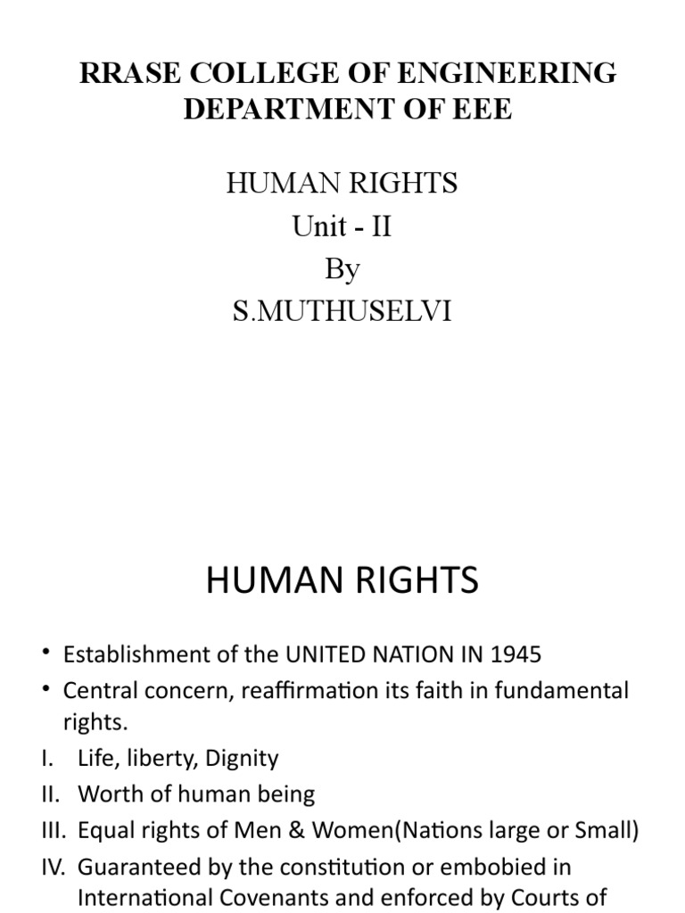 Rrase College of Engineering Department of Eee: Human Rights Unit - II ...