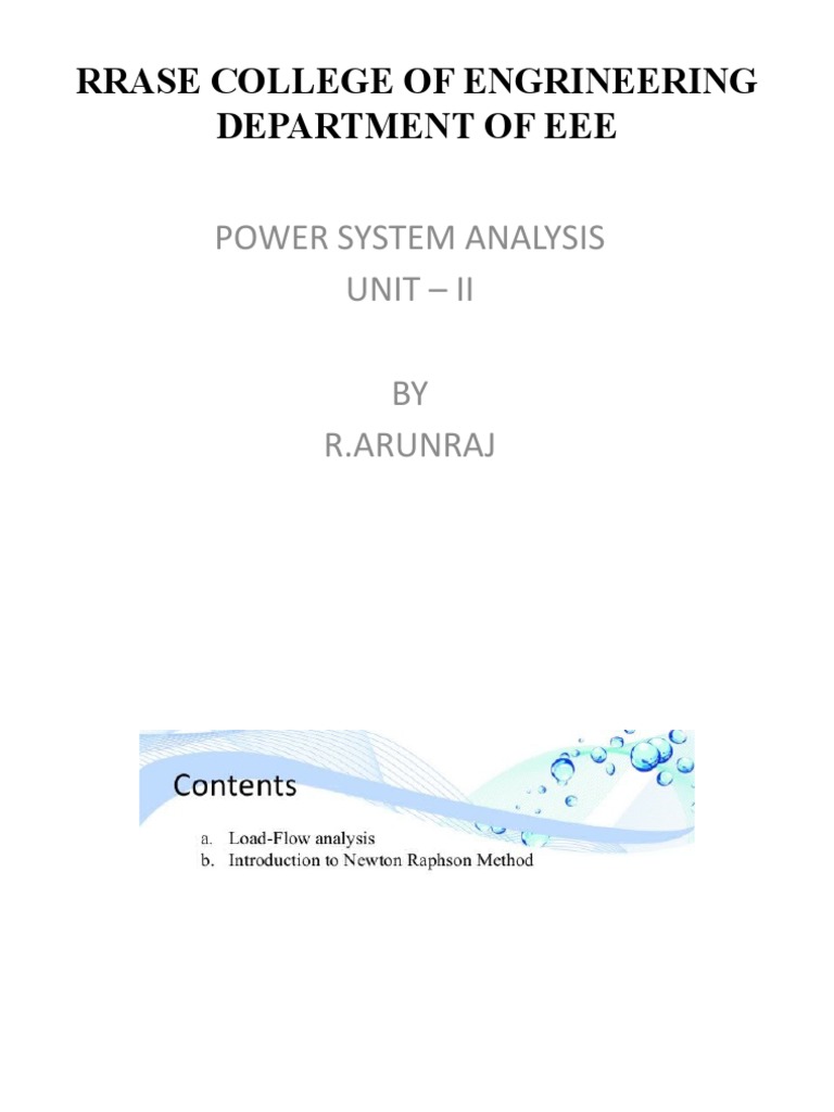 Rrase College of Engrineering Department of Eee: Power System Analysis ...