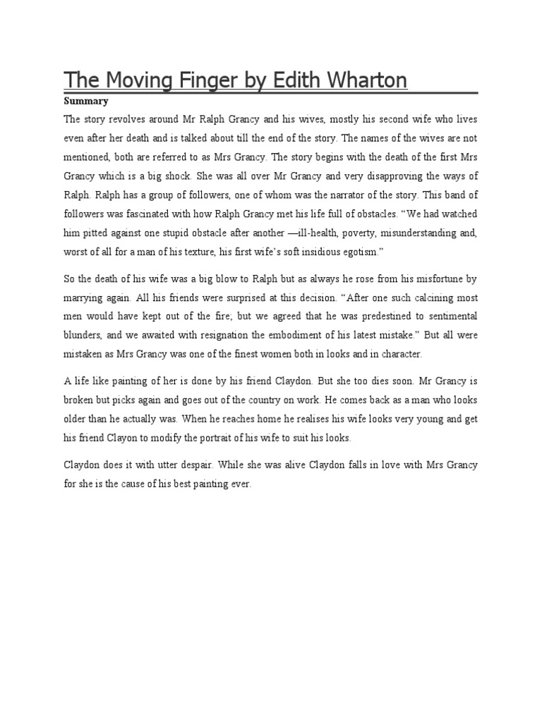 Edith Wharton's "The Moving Finger | PDF