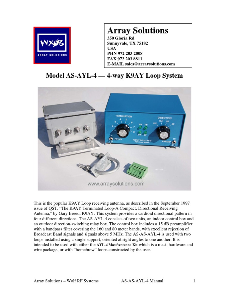 Array Solutions: Model AS-AYL-4 - 4-Way K9AY Loop System | PDF ...