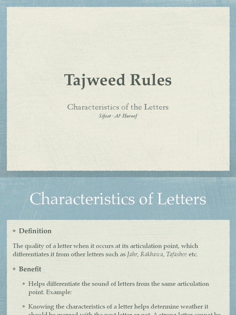 Tajweed Rules: Characteristics of The Letters | PDF | Languages ...
