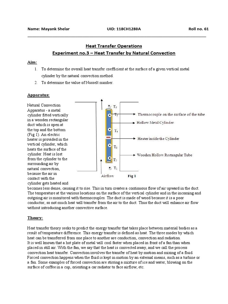 Heat Transfer Operations Experiment No.3 - Heat Transfer by Natural ...