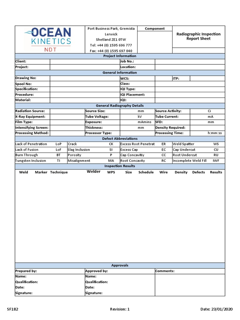 Radiographic Inspection Report Sheet | PDF | Radiography | Welding