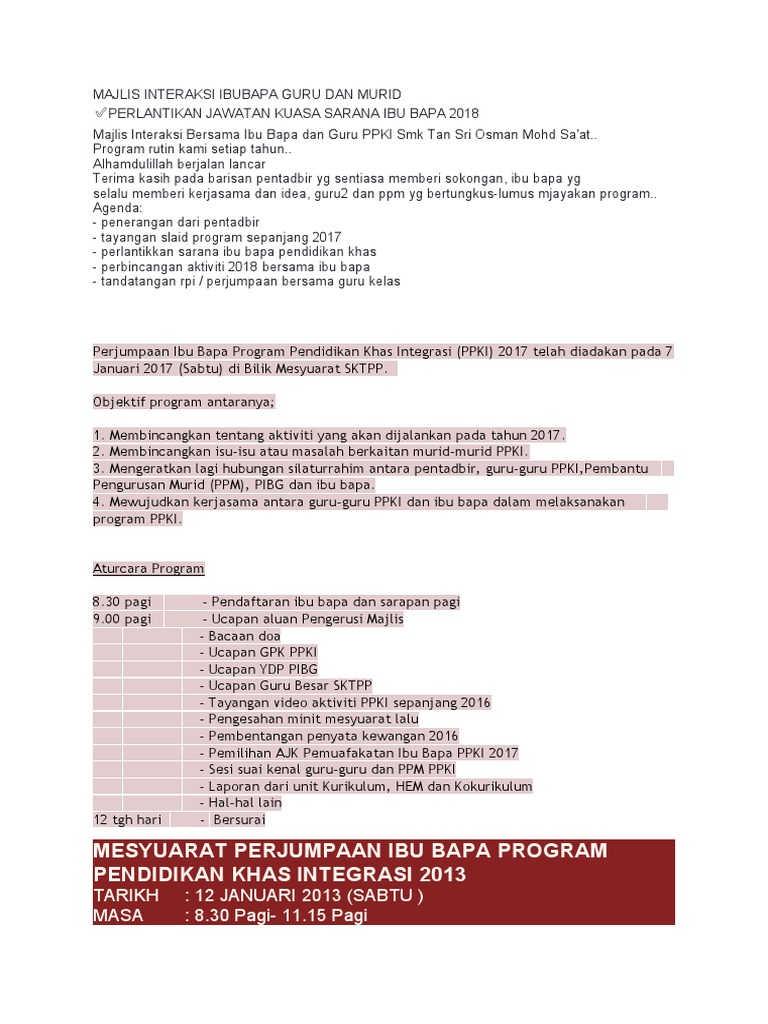 Majlis Interaksi Ibubapa Guru Dan Murid | PDF