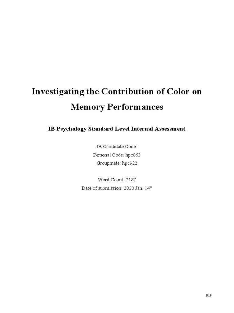 IB Psychology Example IA | PDF | Experiment | Memory