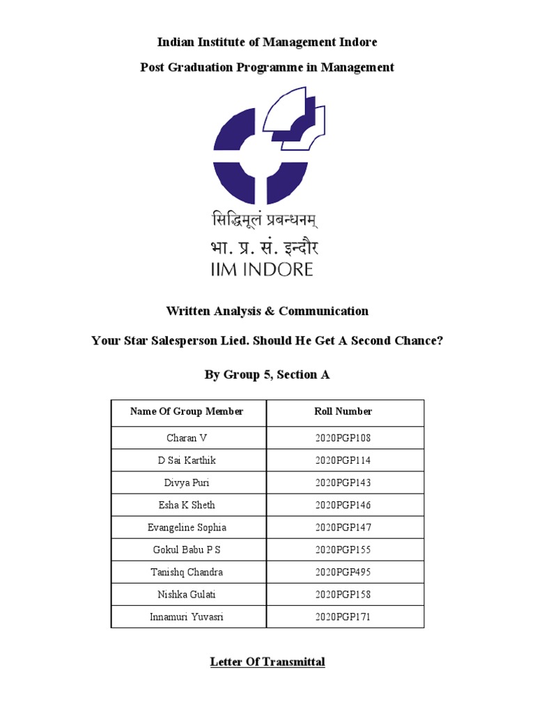 Indian Institute of Management Indore Post Graduation Programme in ...