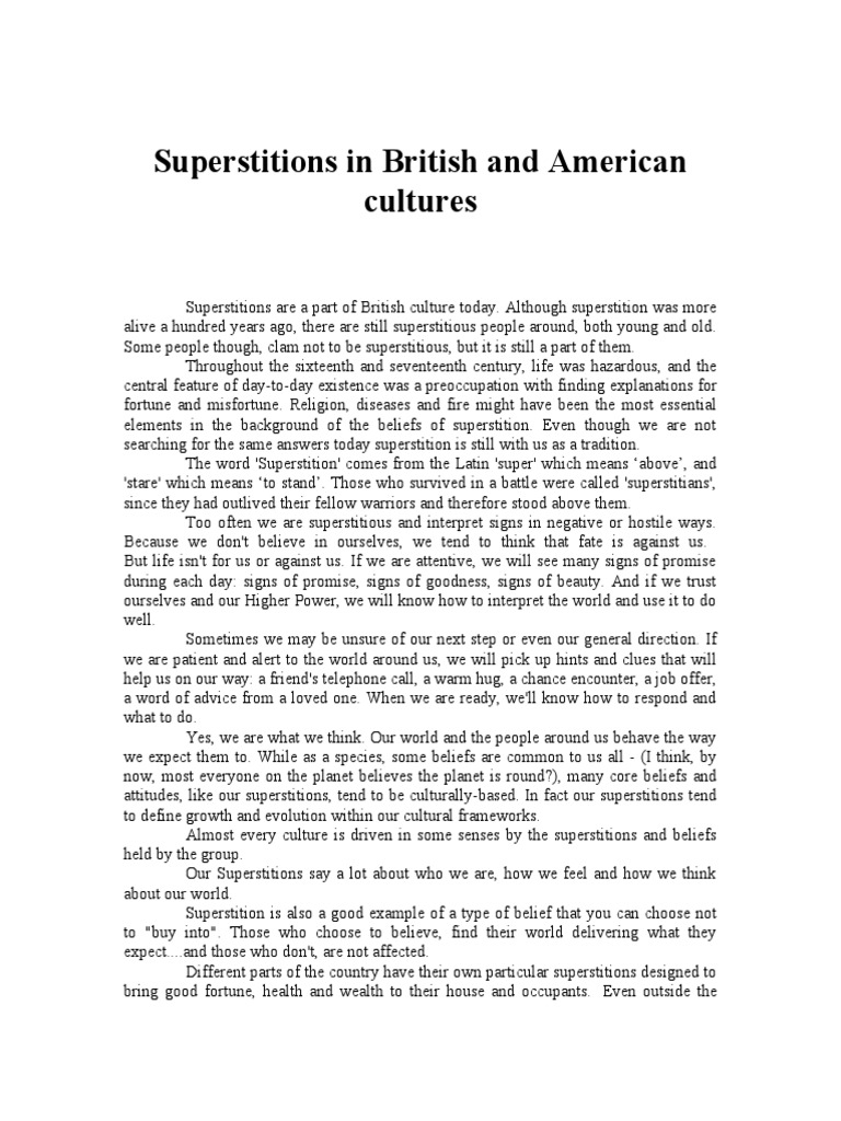 Superstitions in British and American Cultures | PDF | Luck | Superstitions