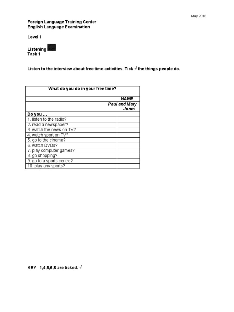 Exam Task Free Time Activities | PDF