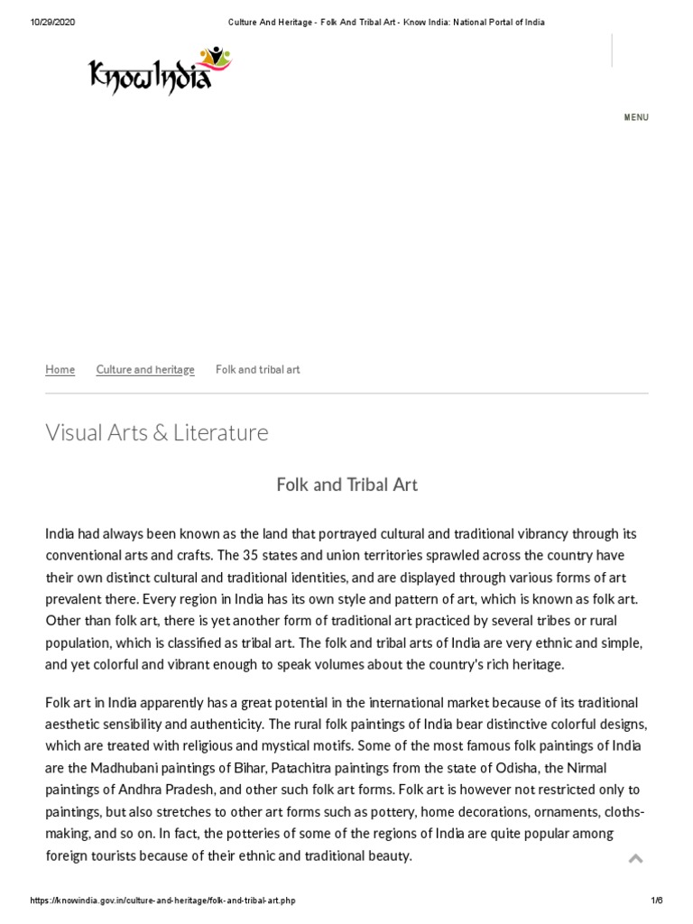 Culture and Heritage - Folk and Tribal Art - Know India - National ...