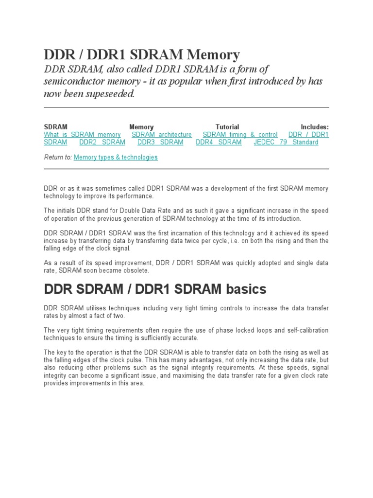 DDR / Ddr1 Sdram Memory | PDF | Manufactured Goods | Computer Standards