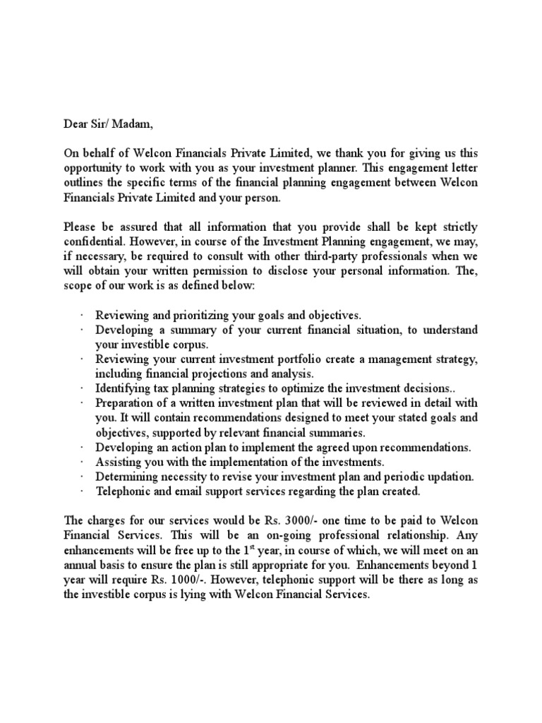 Investment Planning Engagement Letter | PDF | Finance & Money ...
