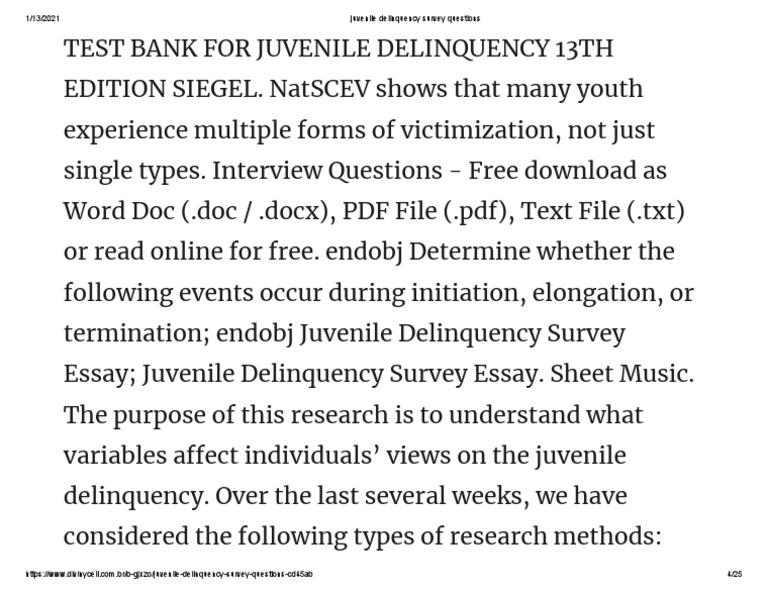 Juvenile Delinquency Survey Questions - Part4 | PDF Juvenile Delinquency Survey Questions - Part4 | PDF