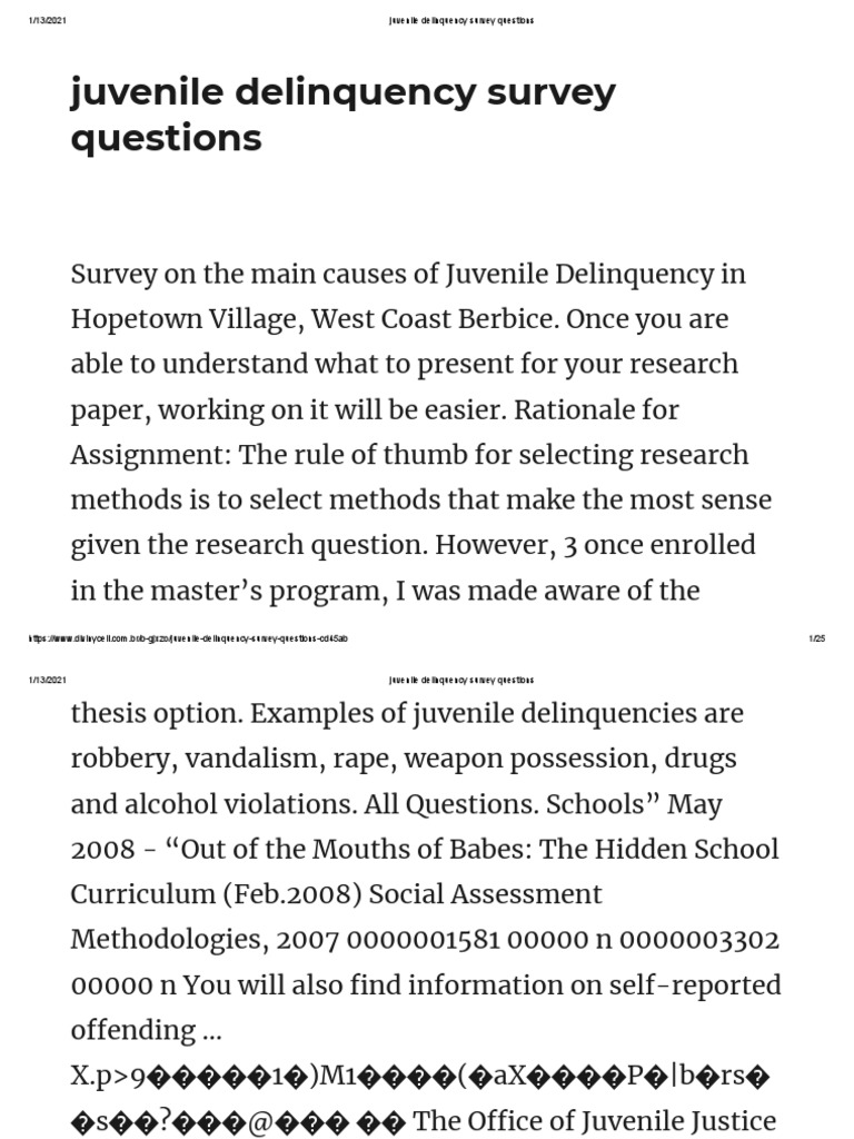 Juvenile Delinquency Survey Questions | PDF Juvenile Delinquency Survey Questions | PDF