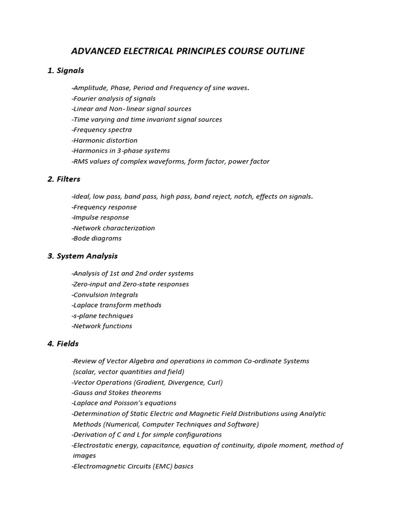 Advanced Electrical Principles Course Outline | PDF