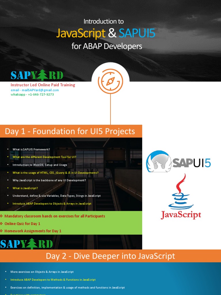 Introduction To JS and SAPUI5 - Course Content | PDF | Java Script | J Query