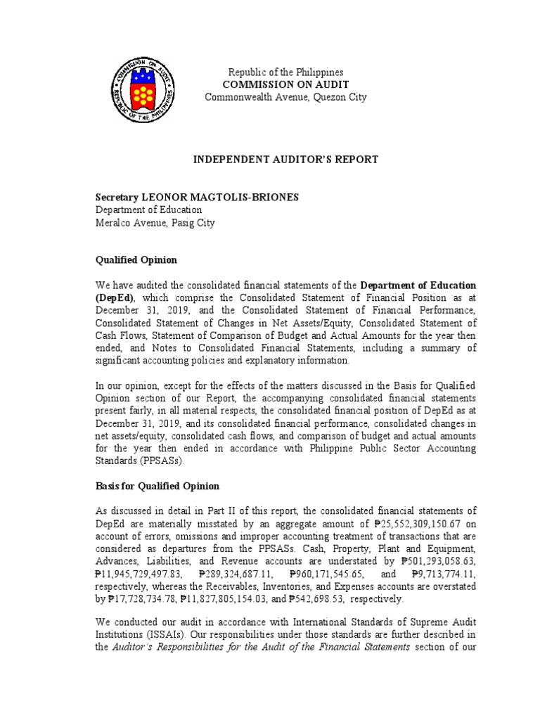 05-DepEd2019 Part1-Auditor's Report | PDF | Financial Audit | Audit